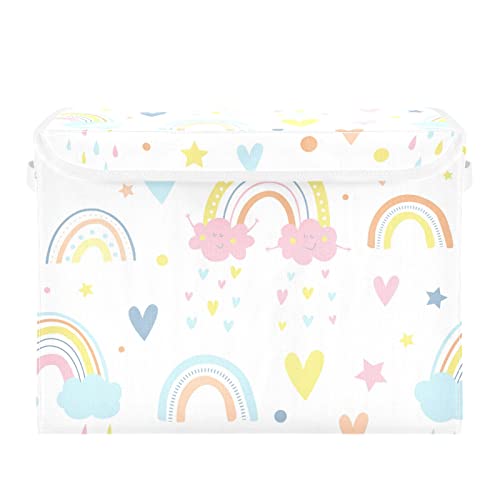 xigua Rainbow Storage Bins with Lids and Carrying Handle,Foldable Storage Boxes Organizer Containers Baskets Cube with Cover for Home Bedroom Closet Office Nursery