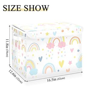 xigua Rainbow Storage Bins with Lids and Carrying Handle,Foldable Storage Boxes Organizer Containers Baskets Cube with Cover for Home Bedroom Closet Office Nursery