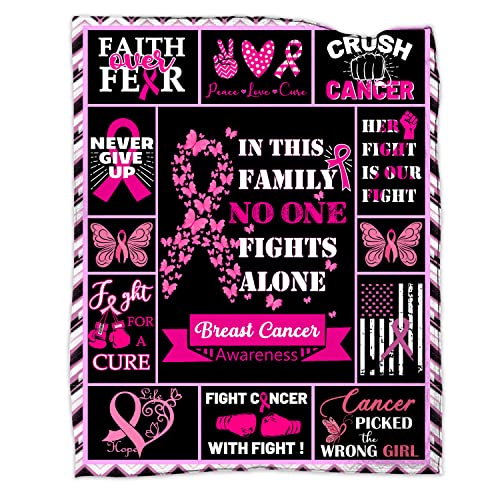 Breast Cancer Blanket Gift, Breast Cancer Inspirationa Blanket Gift Flannel Throw Blankets, Breast Cancer Awareness Pink Ribbon Survivor Healing Warm Soft Flannel 50x60inches Throws Blanket for Woman