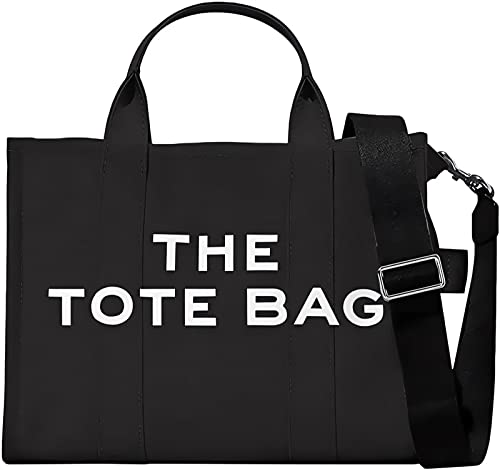 Gourafno The Tote Bags for Women, Canvas Crossbody Tote Bags with Zip Casual Canvas Shoulder Bags for Work School and Travel (Black, Medium)