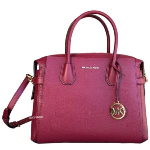 michael kors mercer belted medium top zip satchel (mulberry)