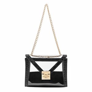 Ayliss Mini Clear Crossbody Purse Bag Crocodile 2 in 1 Transparent Shoulder Bag Clutch Clear Stadium Purse Handbags Chain (Mini,Black)