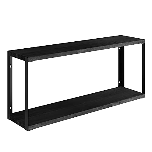 Wallniture Roca 24"x6" Floating Bookshelf Wall Mounted, 2 Tier Rustic Shelves for Living Room Wall Decor, Black Floating Shelves for Bedroom, Rustic Wood Shelf for Kitchen, Bathroom Storage Shelves