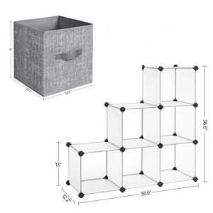 SONGMICS Storage Cubes and Cube Storage Organizer Bundle, 6 Non-Woven Fabric Bins with Double Handles, 6 Closet Organizers and Storage, Geay and White UROB26LG and ULPC06W