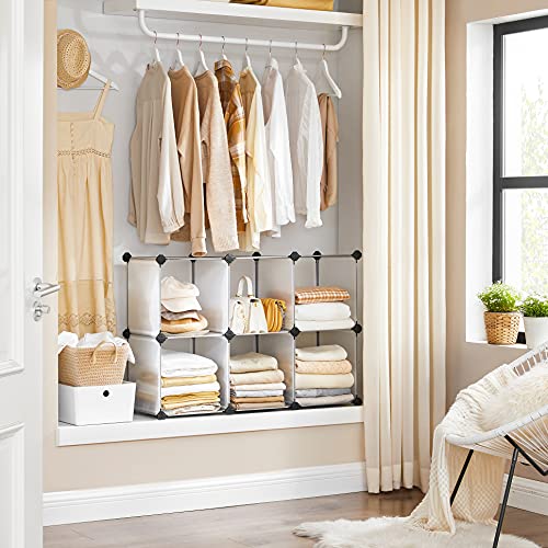 SONGMICS Storage Cubes and Cube Storage Organizer Bundle, 6 Non-Woven Fabric Bins with Double Handles, 6 Closet Organizers and Storage, Geay and White UROB26LG and ULPC06W