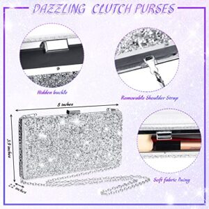 4 Pieces Silver Clutch Purses Bag for Women Evening Rhinestone Jewelry Set Bling Necklace Earrings Bracelets Set for Wedding (Elegant Style)