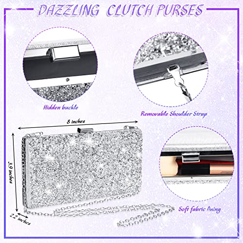 4 Pieces Silver Clutch Purses Bag for Women Evening Rhinestone Jewelry Set Bling Necklace Earrings Bracelets Set for Wedding (Elegant Style)