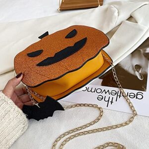 Halloween Pumpkin Crossbody Bags Women Devil Purse Fashion Trick or Treat Shoulder Handbag Girls Tote Candy Bag (Orange)