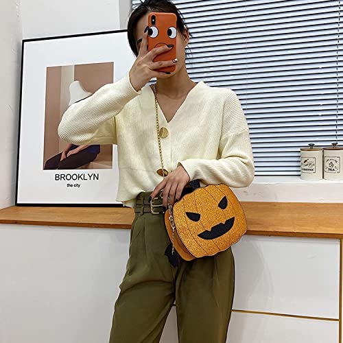 Halloween Pumpkin Crossbody Bags Women Devil Purse Fashion Trick or Treat Shoulder Handbag Girls Tote Candy Bag (Orange)