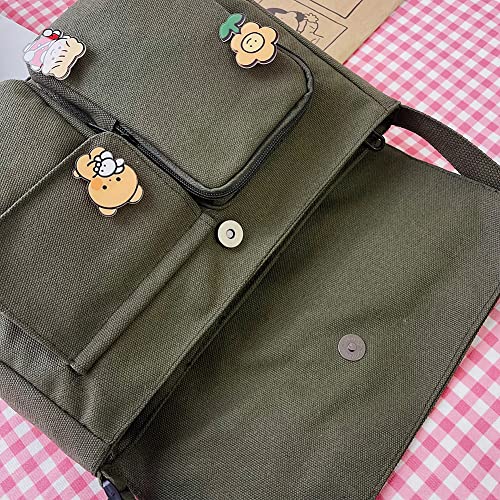 Canvas Crossbody Bag with Kawaii Pins and Pendent for Women Girls Casual Shoulder Messenger Bag Students Schoolbag