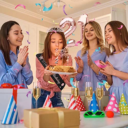 GYESXYW 21st Birthday Decorations for Her, Including 21st Birthday Sash Black Rose Gold, Cake Topper Candle and 32 Inch Rose Gold Large Foil Mylar Digital Balloons 21, 21st Birthday Gifts for Her