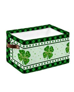 storage bins,spring four clover leaf green lattice lucky quote st. patrick’s day storage basket with handles,waterproof collapsible storage bin,shamrock storage organizer for shelves closet