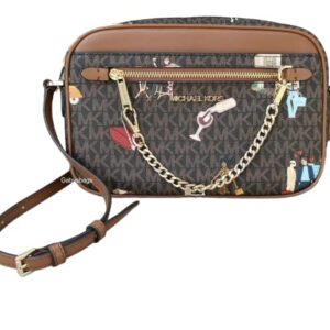 Michael Kors Jet Set East West Chain Crossbody MK Signature Multi Girls Print Milan Edition (Brown)