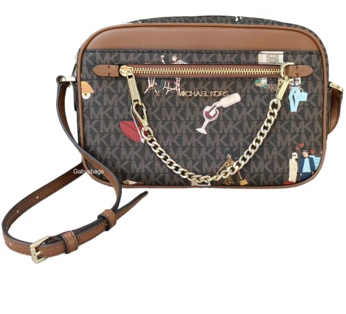 Michael Kors Jet Set East West Chain Crossbody MK Signature Multi Girls Print Milan Edition (Brown)