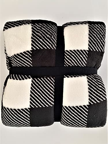 Berkshire Blanket LusterSoft Velvetloft Throw Black and White Plaid