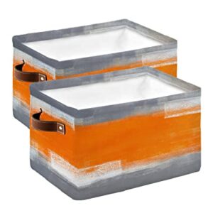 Storage Bins Large Storage Basket,Orange Gray White Collapsible Storage Bins with Handle,Abstract Art Painting Storage Baskets Cube Organizer for Shelves Closet Nursery