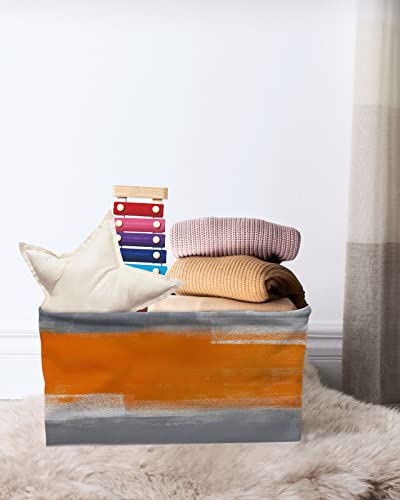 Storage Bins Large Storage Basket,Orange Gray White Collapsible Storage Bins with Handle,Abstract Art Painting Storage Baskets Cube Organizer for Shelves Closet Nursery