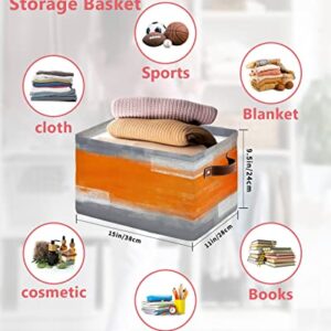 Storage Bins Large Storage Basket,Orange Gray White Collapsible Storage Bins with Handle,Abstract Art Painting Storage Baskets Cube Organizer for Shelves Closet Nursery