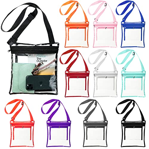 10 Pcs Clear Bag Stadium Approved Clear Crossbody Bag See Through Vinyl Transparent Crossbody Purse Clear Handbag with Inner Pocket and Adjustable Strap for Concerts Sports Events Festivals, 10 Color