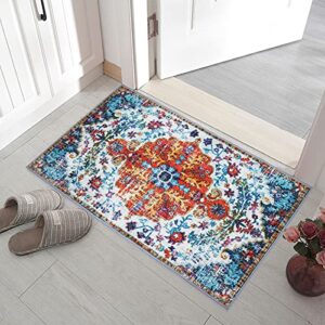 bohemian area rug, 2×3 boho rugs washable small rug non-slip door mat bathroom rug kitchen sink rug vintage distressed non-shedding throw carpet for entryway bathroom laundry bedroom indoor office