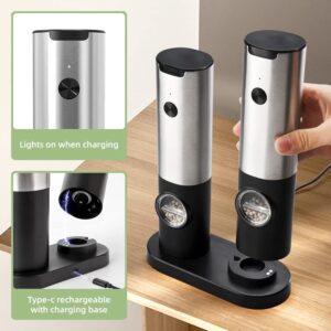 Electric Salt and Pepper Grinder Set, Rechargeable Powerful long Lasting Automatic Salt and Pepper Mill, Refillable Pepper Mill, Adjustable Coarseness, One Hand Operation By INKNA