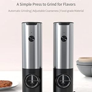 Electric Salt and Pepper Grinder Set, Rechargeable Powerful long Lasting Automatic Salt and Pepper Mill, Refillable Pepper Mill, Adjustable Coarseness, One Hand Operation By INKNA