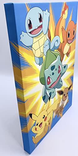 Silver Buffalo Pokémon 13" x 19" Canvas Wall Art - Pikachu Eevee Charmander Squirtle Bulbasaur - Group Pokemon Picture Poster