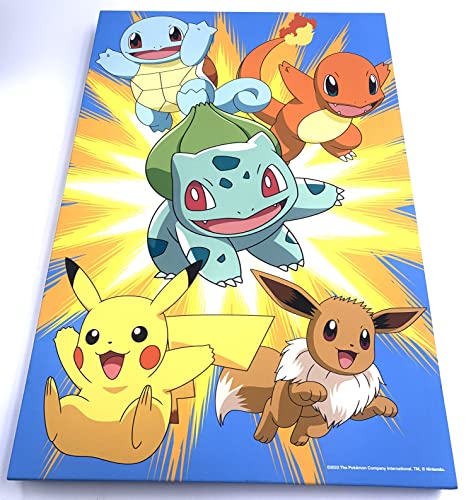 Silver Buffalo Pokémon 13" x 19" Canvas Wall Art - Pikachu Eevee Charmander Squirtle Bulbasaur - Group Pokemon Picture Poster