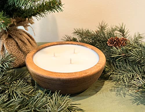 Bonneville Handmade Candles / 5 1/2" x 2" Hand Poured Wood Bowl Candle, 3 Wick/Dough Bowl Candle/Up to 25 Hour Burn Time / 100% Soy Wax/Scented Candle/Rustic Candle/Holiday (Unscented)