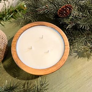 Bonneville Handmade Candles / 5 1/2" x 2" Hand Poured Wood Bowl Candle, 3 Wick/Dough Bowl Candle/Up to 25 Hour Burn Time / 100% Soy Wax/Scented Candle/Rustic Candle/Holiday (Unscented)