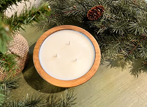 Bonneville Handmade Candles / 5 1/2" x 2" Hand Poured Wood Bowl Candle, 3 Wick/Dough Bowl Candle/Up to 25 Hour Burn Time / 100% Soy Wax/Scented Candle/Rustic Candle/Holiday (Unscented)