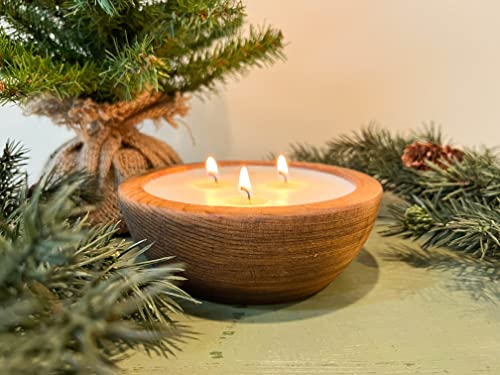 Bonneville Handmade Candles / 5 1/2" x 2" Hand Poured Wood Bowl Candle, 3 Wick/Dough Bowl Candle/Up to 25 Hour Burn Time / 100% Soy Wax/Scented Candle/Rustic Candle/Holiday (Unscented)