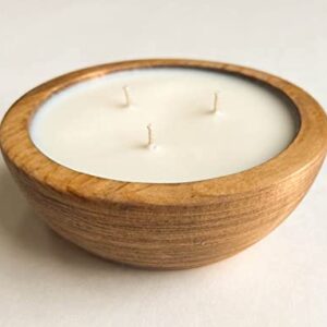 Bonneville Handmade Candles / 5 1/2" x 2" Hand Poured Wood Bowl Candle, 3 Wick/Dough Bowl Candle/Up to 25 Hour Burn Time / 100% Soy Wax/Scented Candle/Rustic Candle/Holiday (Unscented)