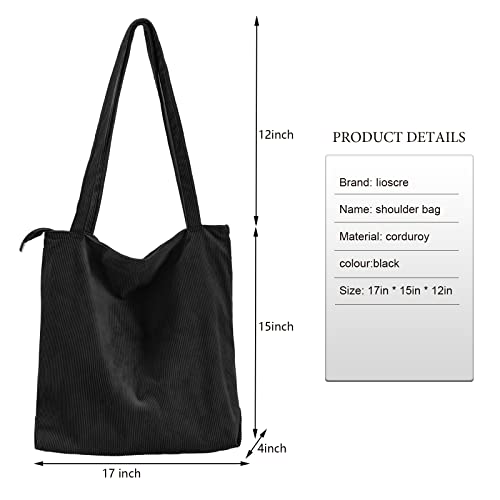 Iioscre Corduroy Tote Bag for Women,Tote Bag for School,Large Capacity Zipper Casual Shoulder Bag with Inner Pockets