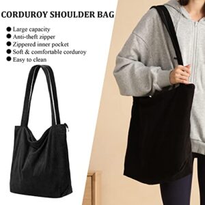 Iioscre Corduroy Tote Bag for Women,Tote Bag for School,Large Capacity Zipper Casual Shoulder Bag with Inner Pockets