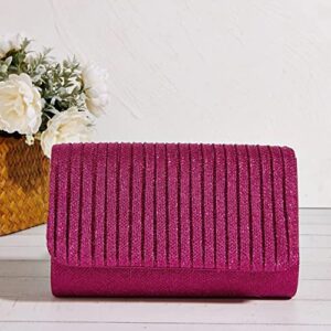 Fashion Culture Gilda Glitter Fabric Flap Clutch Evening Bag, Fuschia Pink