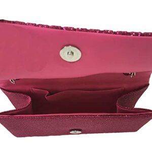 Fashion Culture Gilda Glitter Fabric Flap Clutch Evening Bag, Fuschia Pink