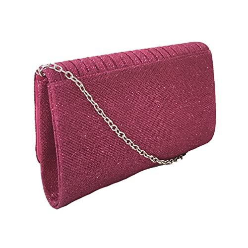 Fashion Culture Gilda Glitter Fabric Flap Clutch Evening Bag, Fuschia Pink