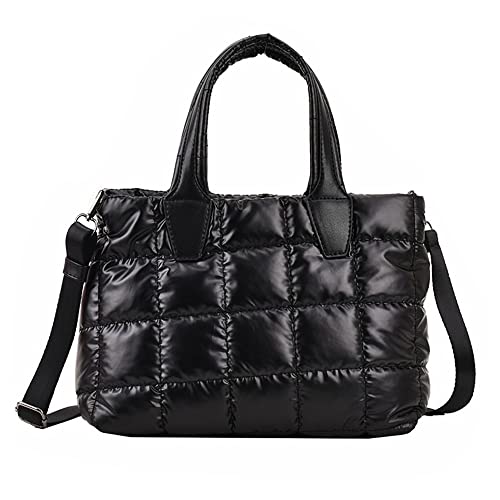 Puffer Tote Purses Puffy Crossbody Bags Quilted Handbags Women Cotton Padded Bag Fashion Winter Lightweight Work Travel (black)