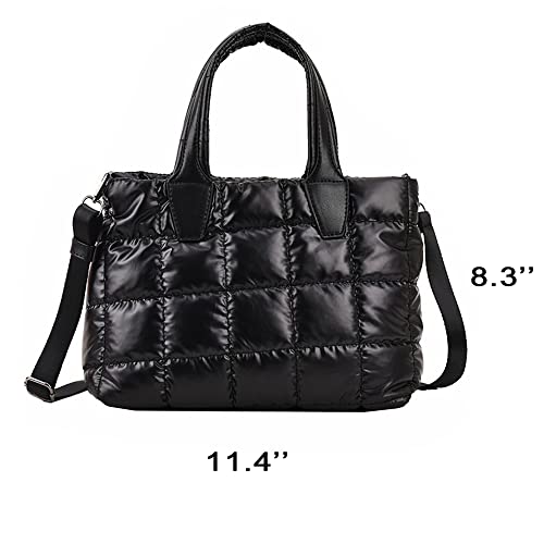 Puffer Tote Purses Puffy Crossbody Bags Quilted Handbags Women Cotton Padded Bag Fashion Winter Lightweight Work Travel (black)