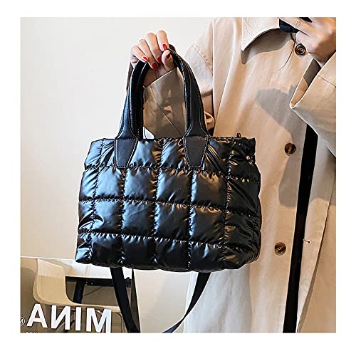 Puffer Tote Purses Puffy Crossbody Bags Quilted Handbags Women Cotton Padded Bag Fashion Winter Lightweight Work Travel (black)