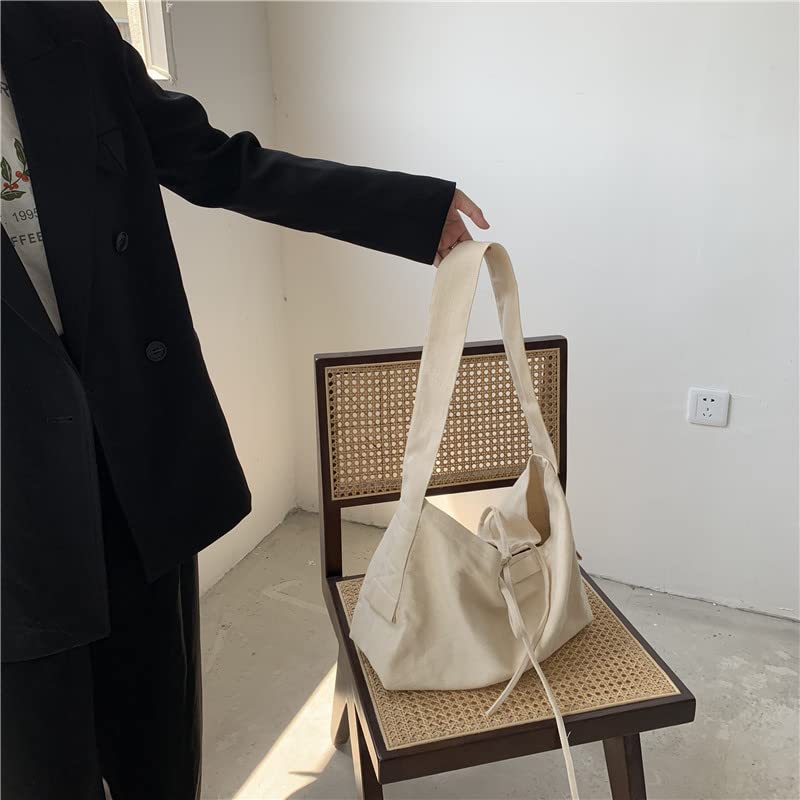 Canvas Tote Aesthetic Tote Bag Canvas Hobo Bag Women's Tote Canvas Women's Canvas Purse (White)