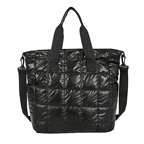 Puffer Tote Purses Puffy Shoulder Crossbody Bags Quilted Bag Women Cotton Padded Handbags Winter Lightweight Work Travel (black)