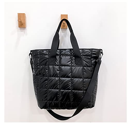 Puffer Tote Purses Puffy Shoulder Crossbody Bags Quilted Bag Women Cotton Padded Handbags Winter Lightweight Work Travel (black)