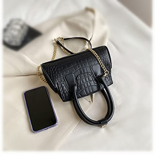 IAMUHI Faux Leather Crocodile Evening Clutch Purse,Women Small Top Handle Tote Handbag Vintage Cross Body Shoulder Bags,Black