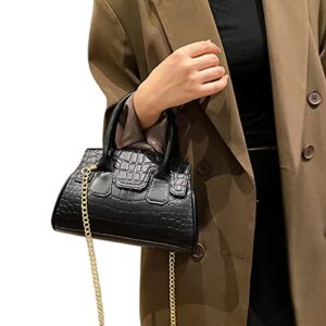 IAMUHI Faux Leather Crocodile Evening Clutch Purse,Women Small Top Handle Tote Handbag Vintage Cross Body Shoulder Bags,Black