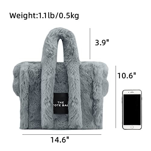 Faux Fur Furry Tote Purse Women Crossbody Shoulder Bag Soft Plush Handbag Clutch Top Handle Fuzzy Satchel (Dark Gray)