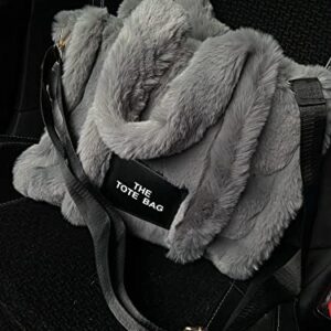 Faux Fur Furry Tote Purse Women Crossbody Shoulder Bag Soft Plush Handbag Clutch Top Handle Fuzzy Satchel (Dark Gray)