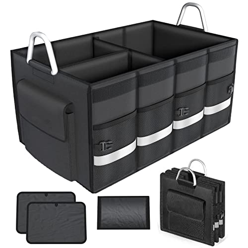 Trunk Organizer for Car, Waterproof Car Trunk Organizer Collapsible with Lid/Aluminium Alloy Handle/Reflective Strip, Camping Storage Trunk Organizer and Storage for SUV, Sedan, Van, Truck