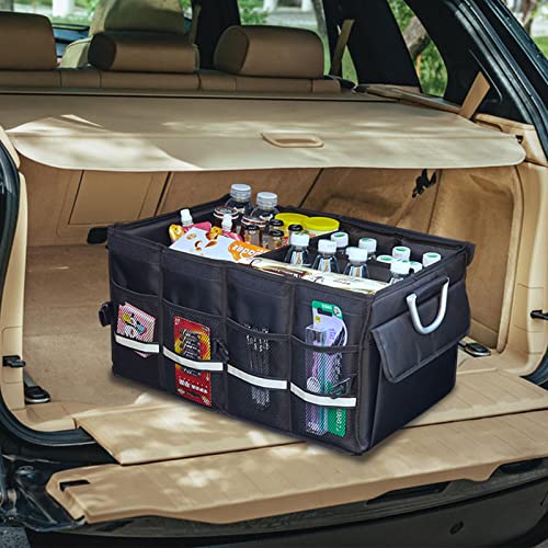 Trunk Organizer for Car, Waterproof Car Trunk Organizer Collapsible with Lid/Aluminium Alloy Handle/Reflective Strip, Camping Storage Trunk Organizer and Storage for SUV, Sedan, Van, Truck